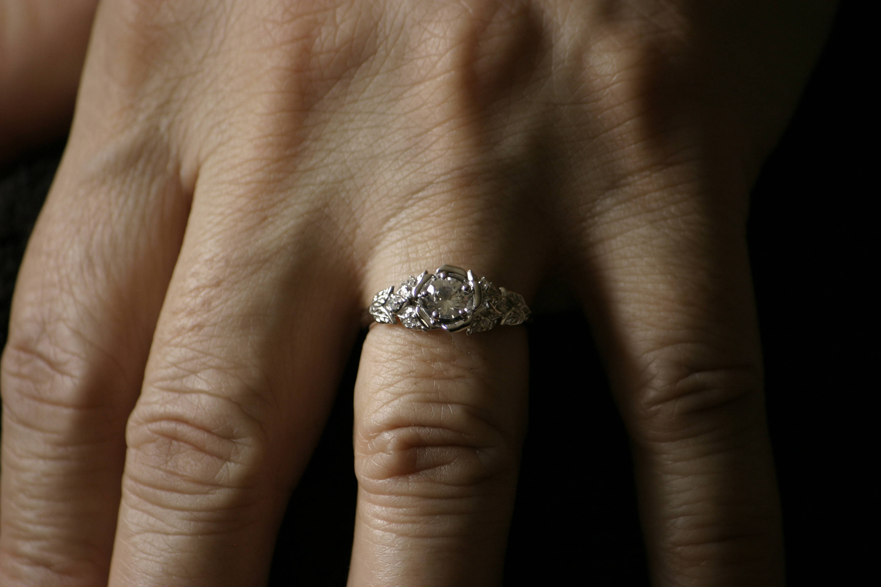 Leaves & Flower Engagement Ring Platinum Diamond Unusual | Etsy