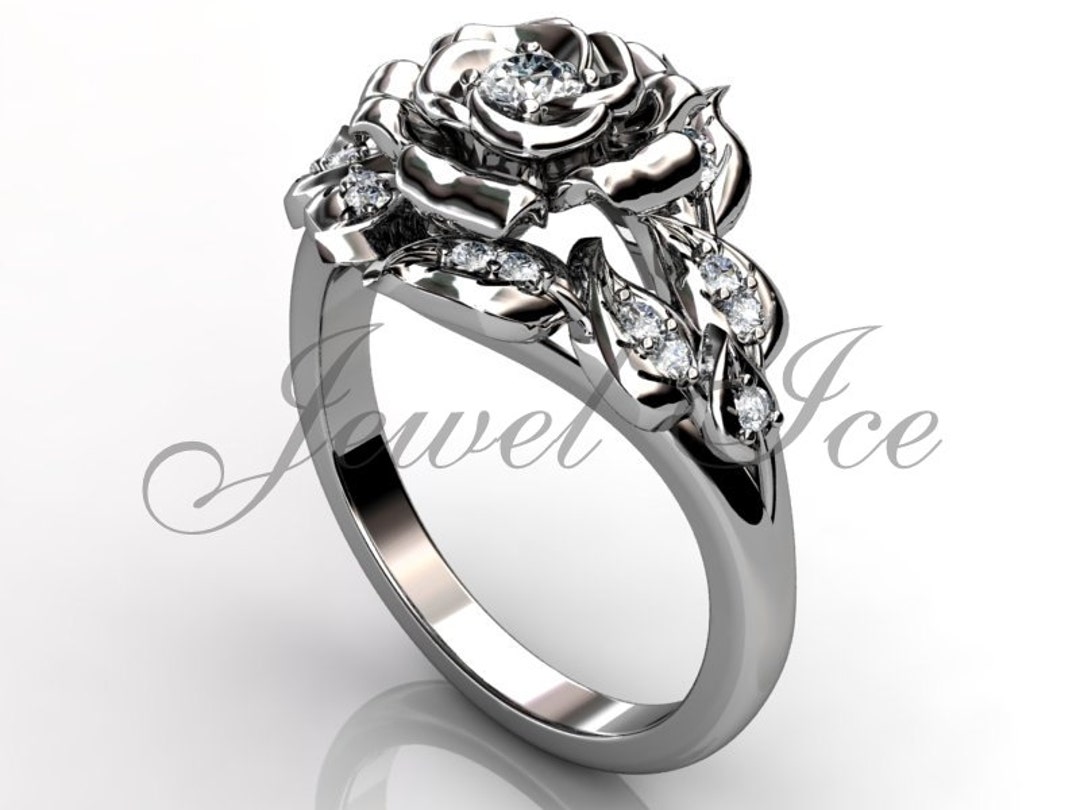 Flower Engagement Ring, Platinum Diamond Unique Flower Engagement Ring ...