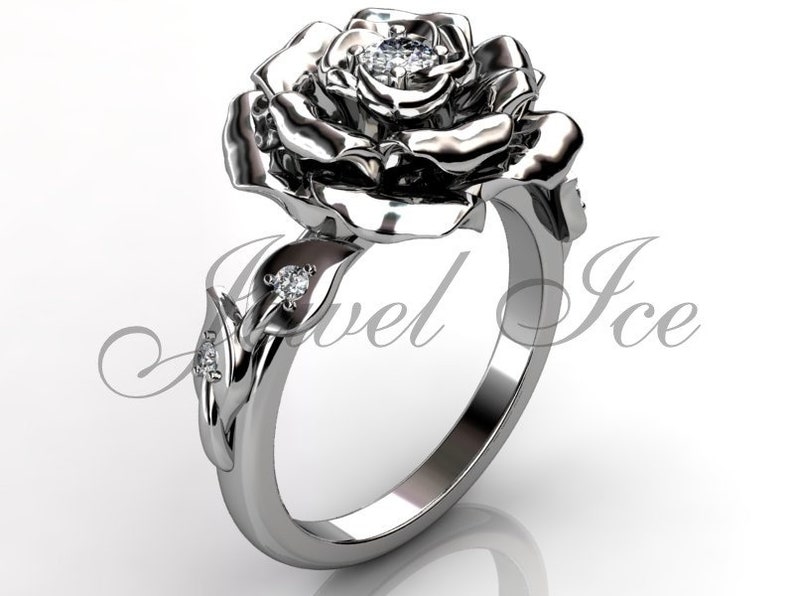 Enchanted Rose Engagement Ring - Platinum Diamond Unique Flower ...