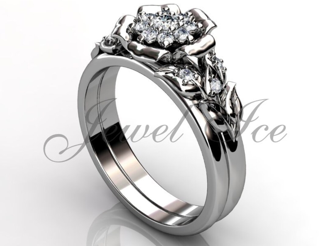Platinum Diamond Unusual Unique Flower Engagement Ring, Bridal Ring ...