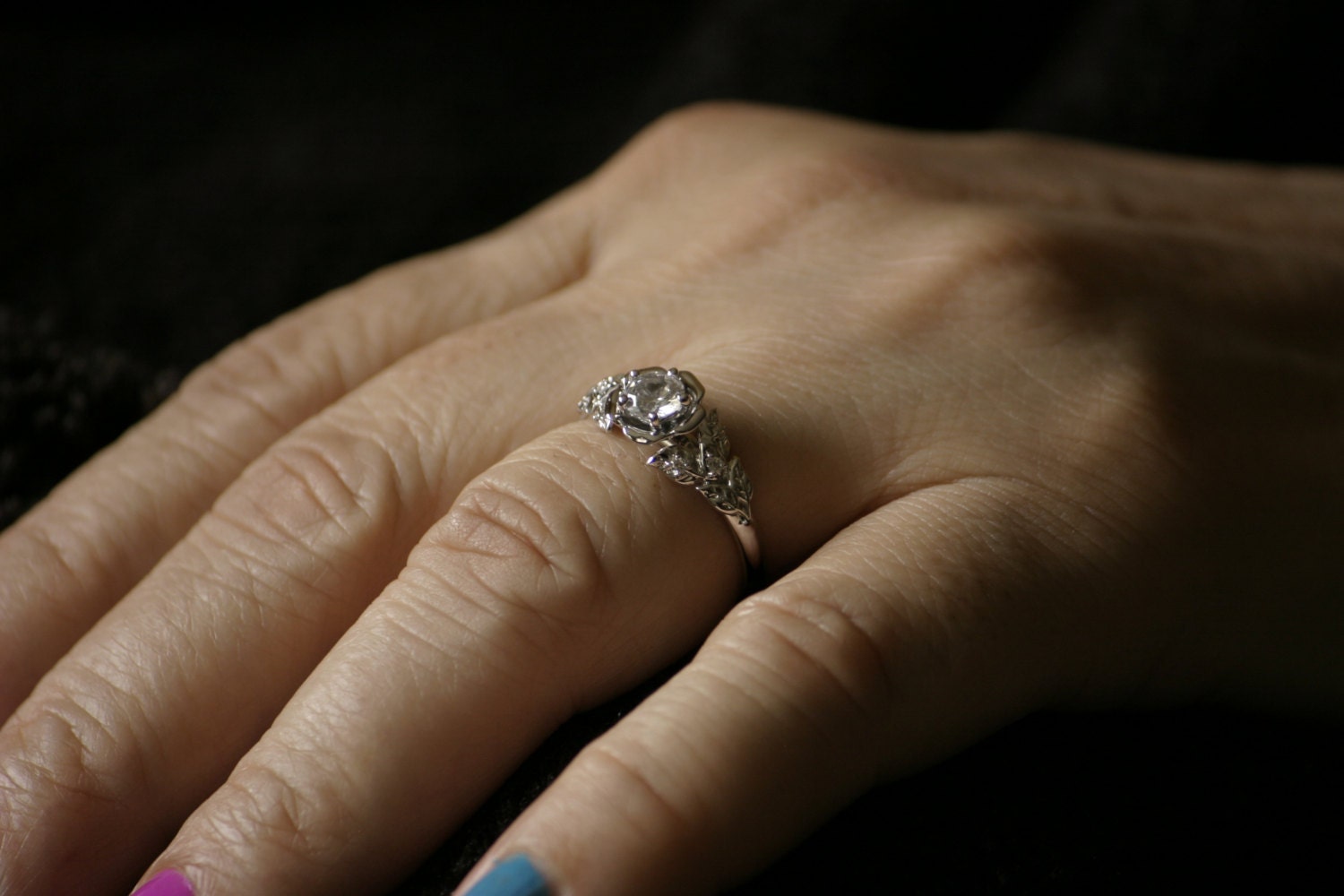 Leaves & Flower Engagement Ring Platinum Diamond Unusual | Etsy