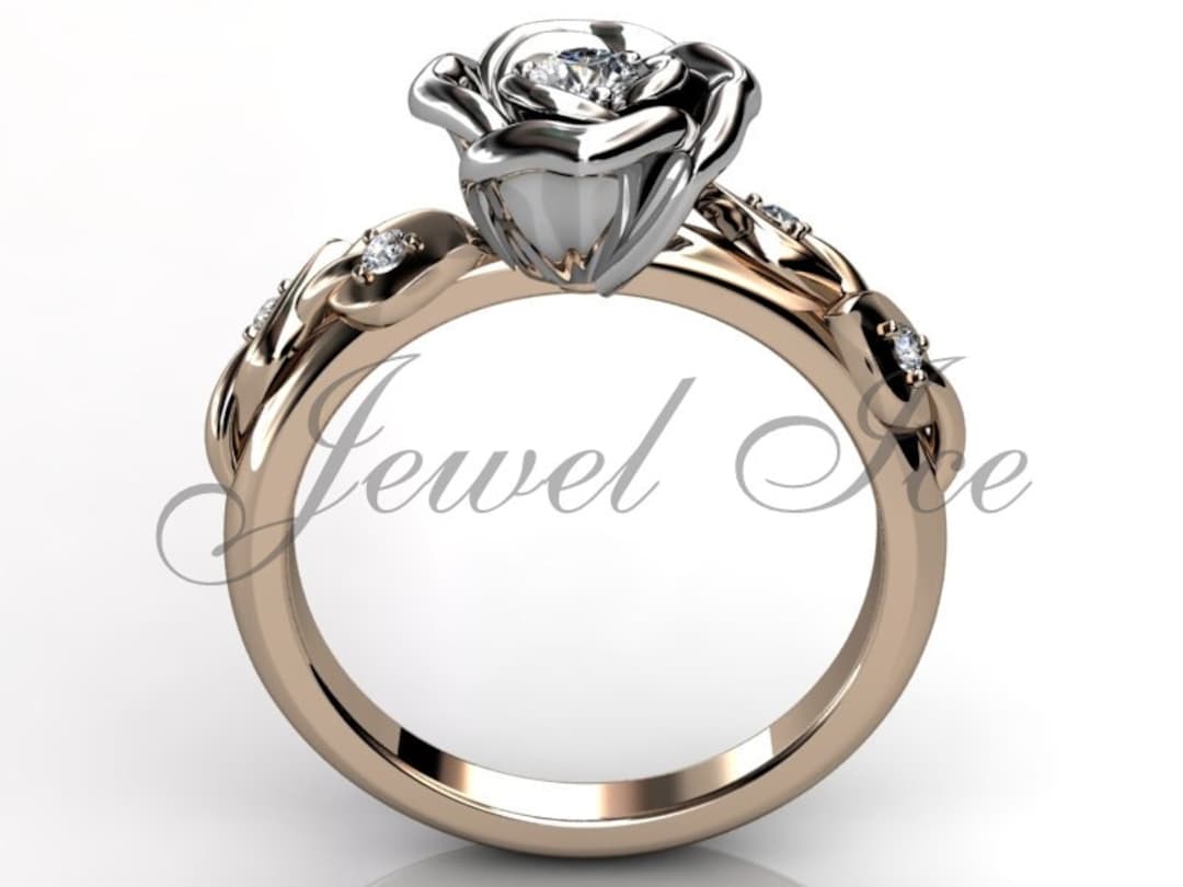 Enchanted Rose Flower Ring - 14k Rose and White Gold Beauty and the ...