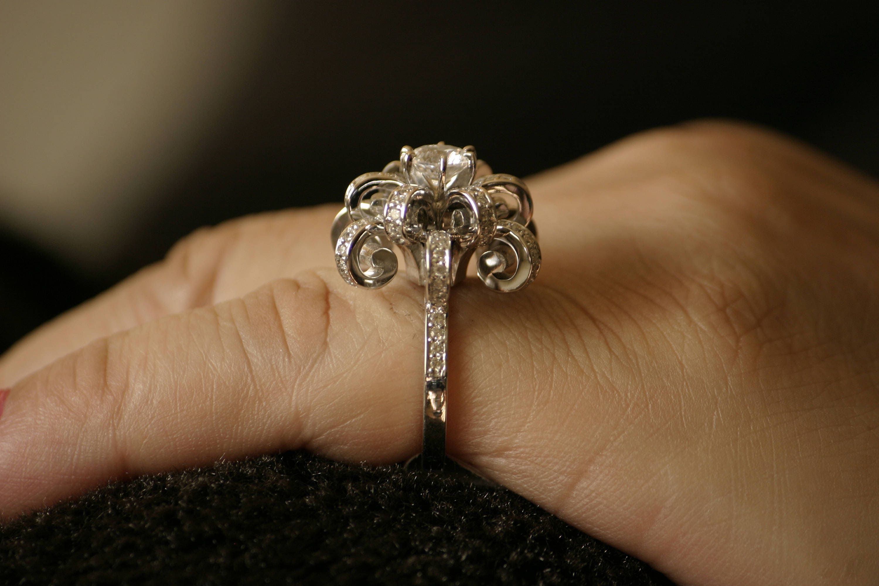 Platinum Diamond Unique Flower Engagement Ring, Bridal Ring, Wedding ...