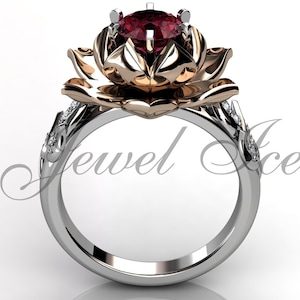 Lotus Flower Ruby Engagement Ring - 14k White Rose Gold Lotus Flower Ruby Engagement Ring, July ...