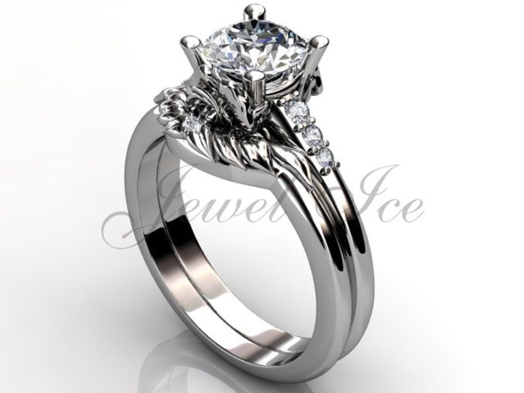 Platinum Diamond Unusual Unique Flower Engagement Ring, Bridal Ring ...