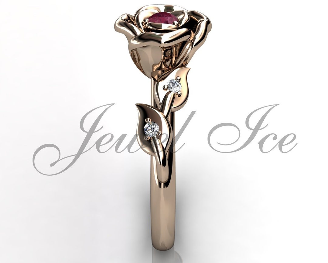 Ruby Ring - 14k Rose Gold Beauty and the Beast Rose Flower Ring ...