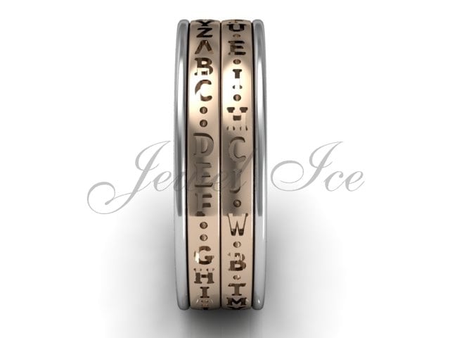 Decoder Ring 14k White and Rose Gold Two Row Spinner Da | Etsy