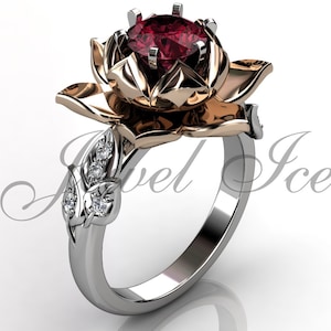 Lotus Flower Ruby Engagement Ring - 14k White Rose Gold Lotus Flower Ruby Engagement Ring, July ...