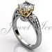 Filigree Scroll Engagement Ring - White & Yellow Gold Diamond Art ...