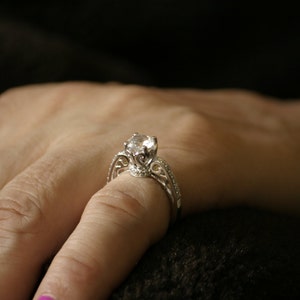 Filigree Scroll Engagement Ring - White Gold Diamond Unique Art Nouveau ...