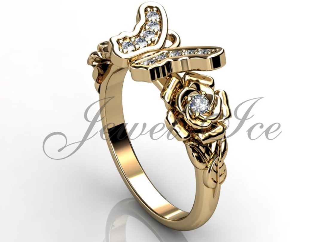 Butterfly Ring - 14k Yellow Gold Butterfly Ring, Butterfly Ring Couple ...