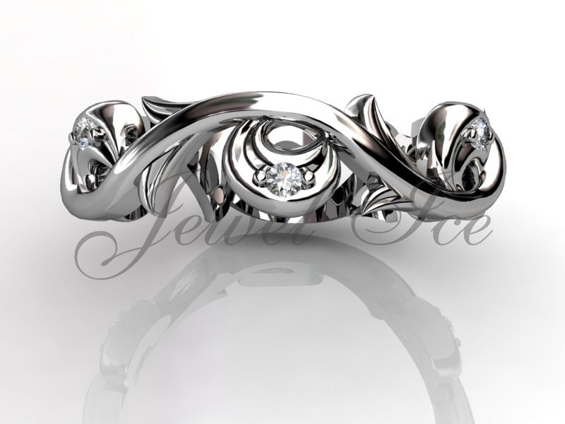 Floral Wedding Band 14k White Gold Diamond Unusual Unique | Etsy