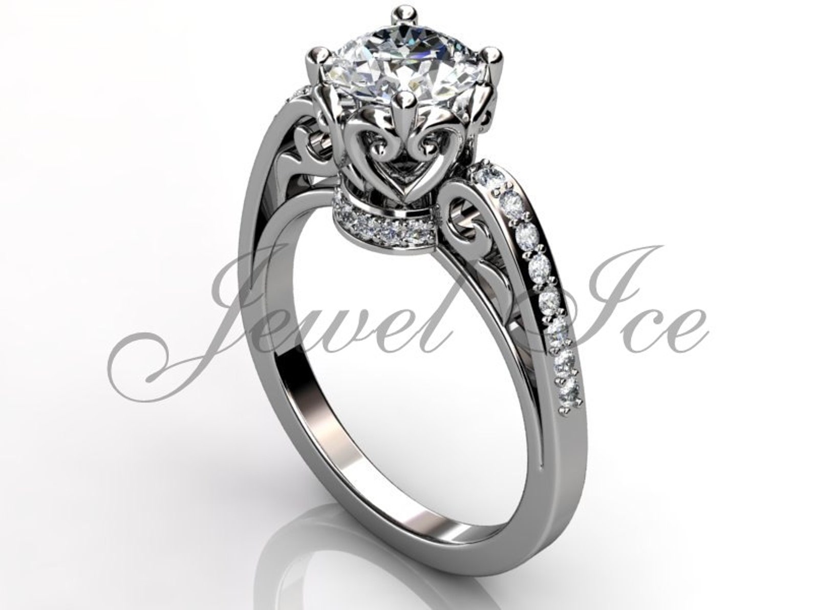 Filigree Scroll Engagement Ring - White Gold Diamond Unique Art Nouveau ...
