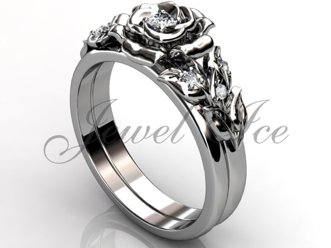 Platinum Diamond Unusual Unique Flower Engagement Ring, Bridal Ring ...
