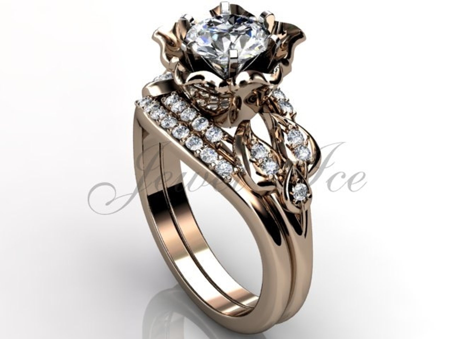 14k Rose Gold Diamond Unusual Unique Flower Engagement Ring - Etsy