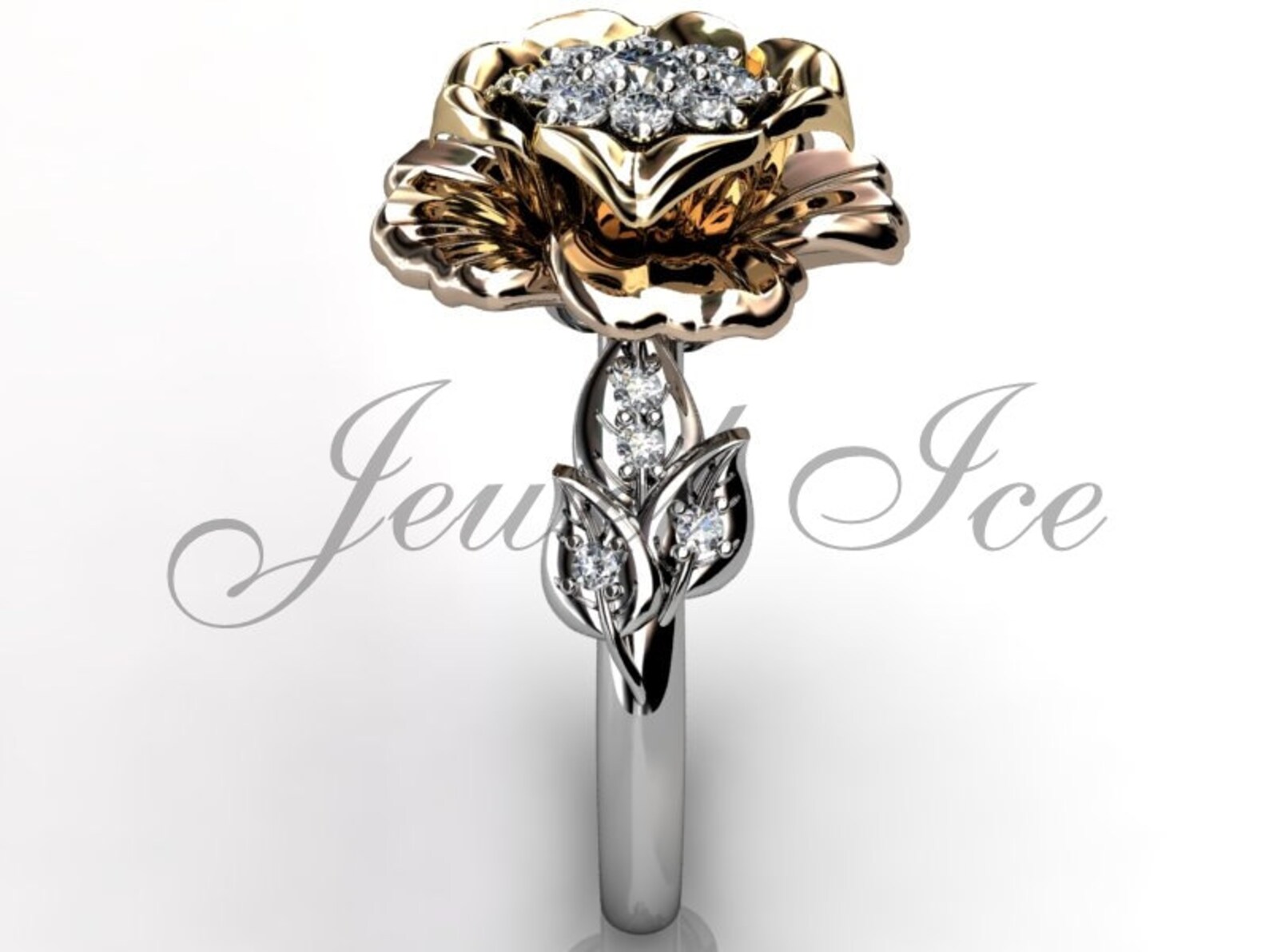 14k Three Tone White, Rose and Yellow Gold Diamond Unusual Unique ...