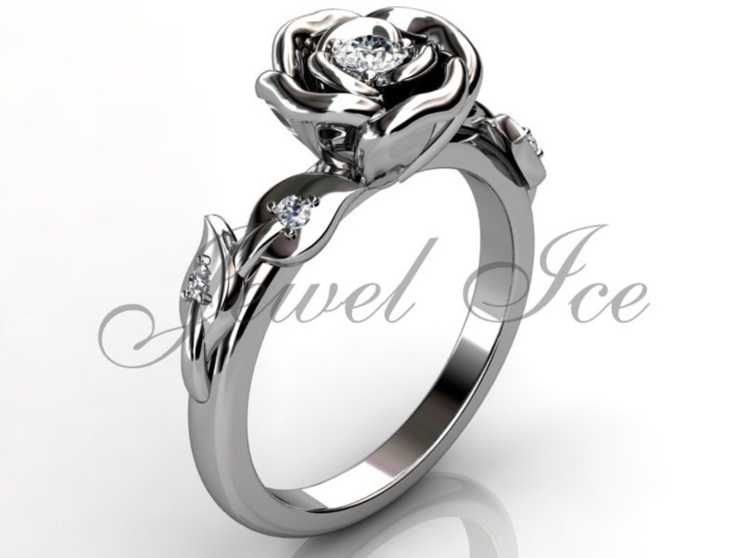 Enchanted Rose Flower Ring - Platinum Beauty and the Beast Rose Flower ...
