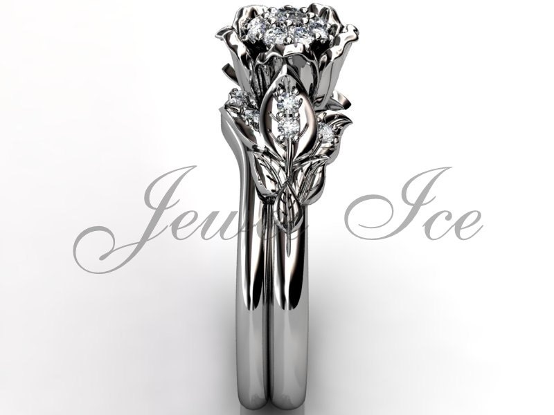 Flower Engagement Ring Set Platinum Diamond Cluster Setting | Etsy