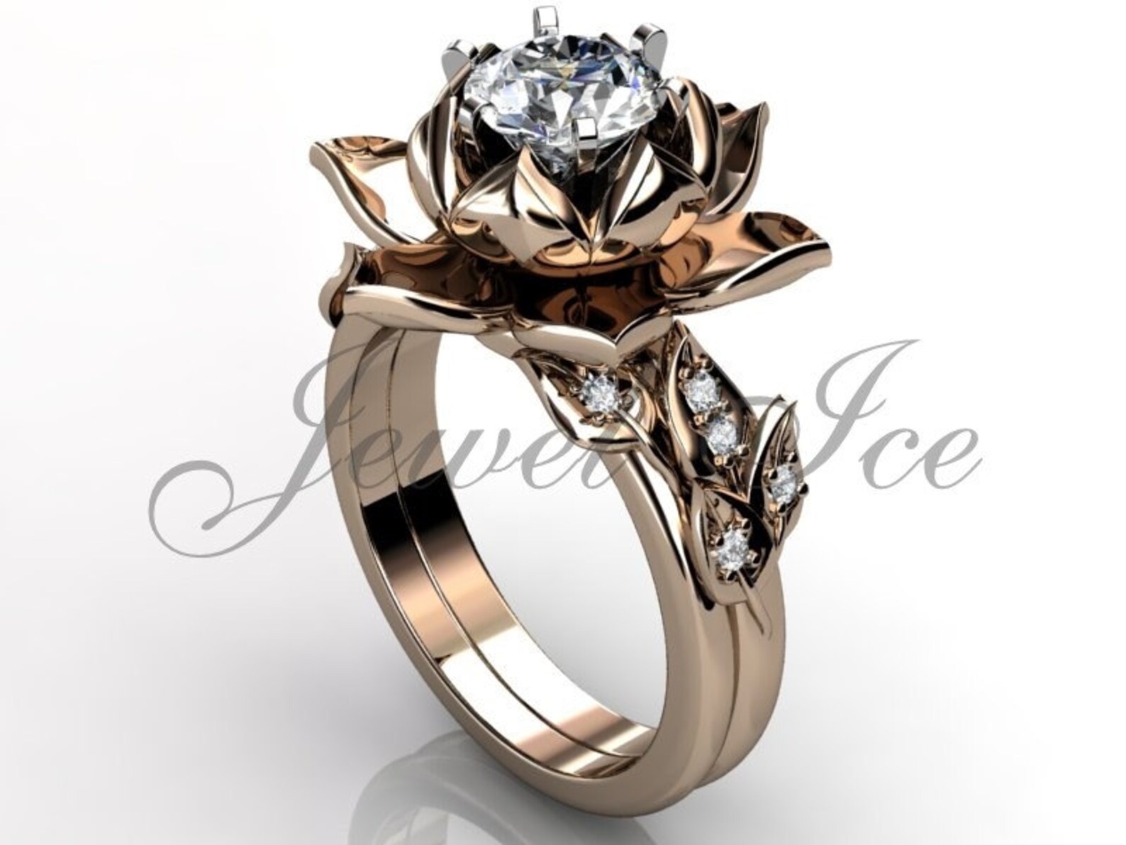 Lotus Flower Engagement Set - 14k Rose Gold 1ct Lab Grown Diamond ...