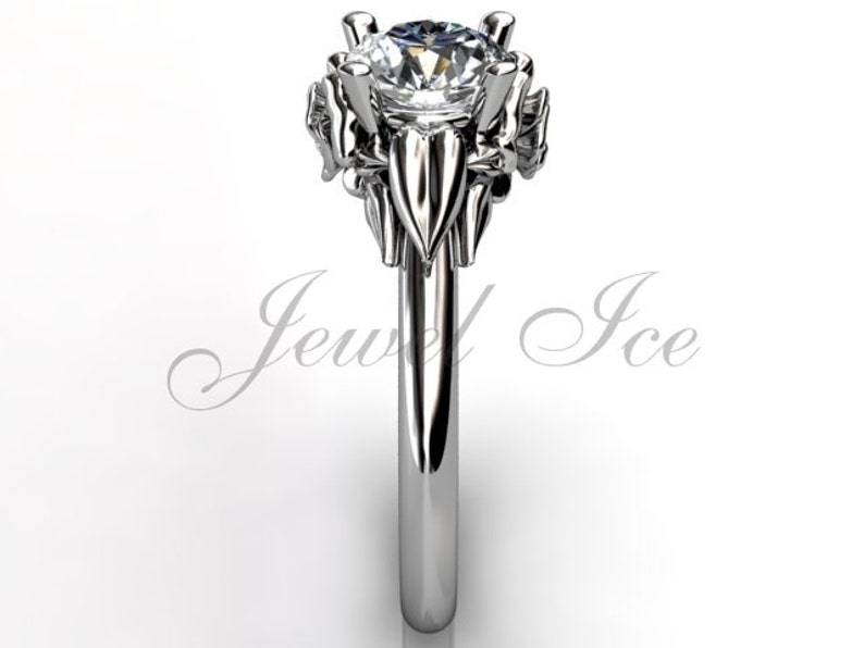 14k White Gold Diamond Unusual Unique Floral Engagement Ring - Etsy