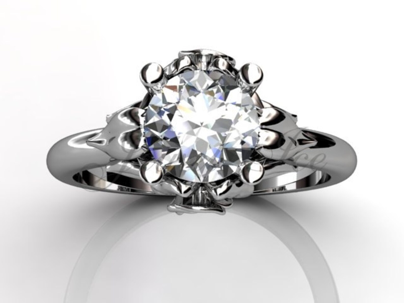 14k White Gold Diamond Unusual Unique Floral Engagement Ring - Etsy