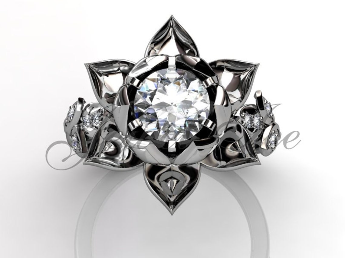 Lotus Flower Engagement Ring Platinum Diamond Unique Lotus | Etsy