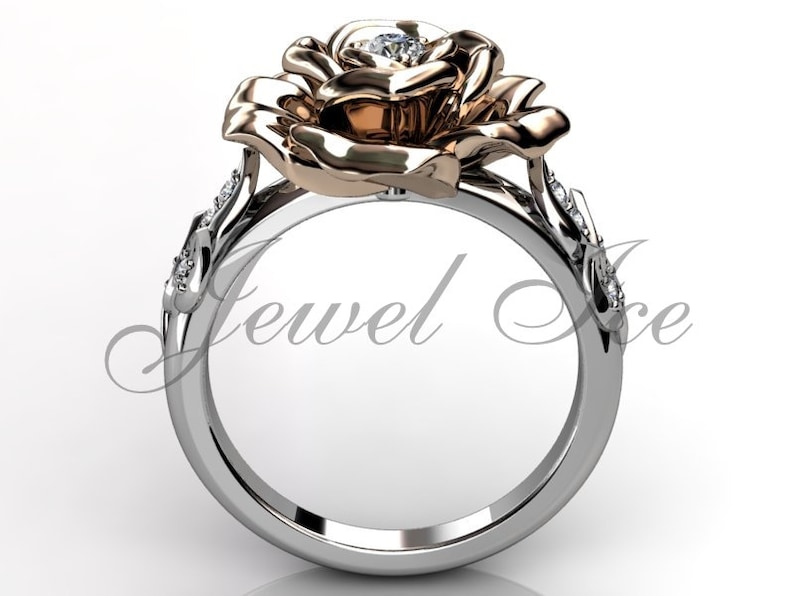 Enchanted Rose Engagement Ring 14k White and Rose Gold | Etsy