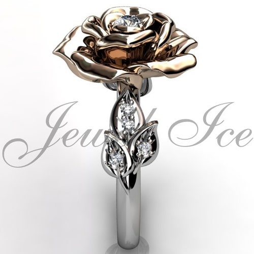 Enchanted Rose Engagement Ring 14k White and Rose Gold - Etsy