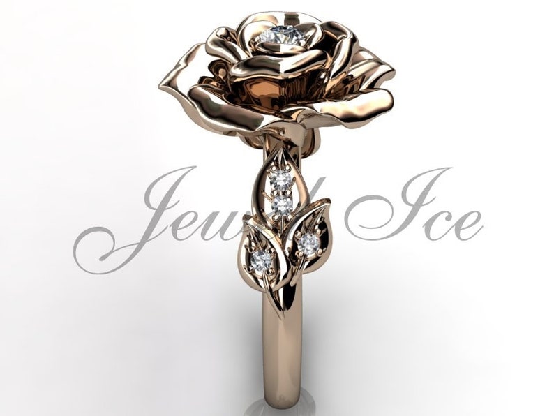 Enchanted Rose Flower Engagement Ring 14k Rose Gold Diamond | Etsy