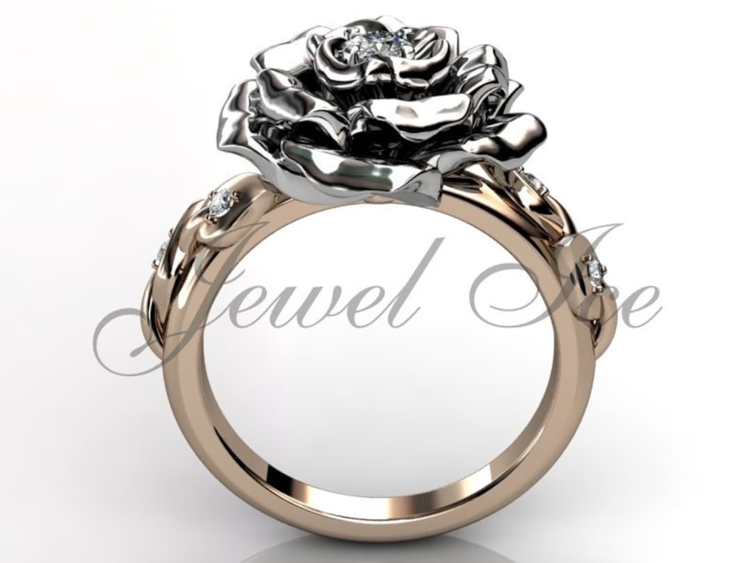 Enchanted Rose Engagement Ring - 14k Rose and White Gold Diamond Unique ...