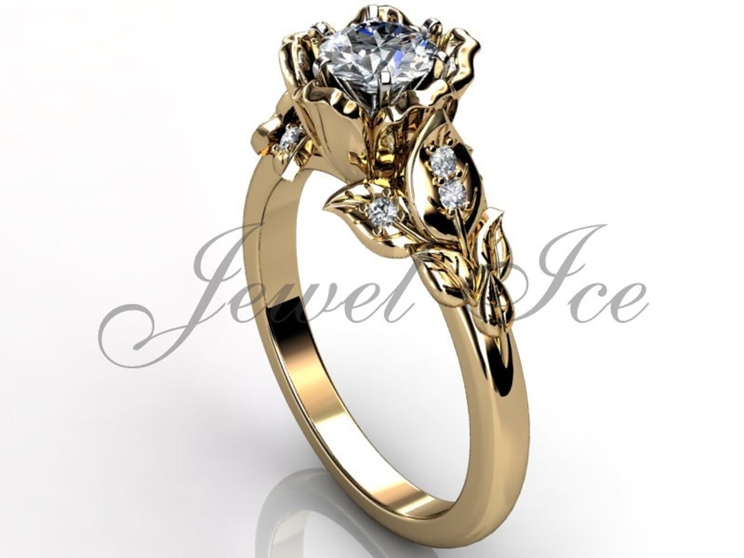 Flower Engagement Ring - 14k Yellow Gold Diamond Unique Flower ...