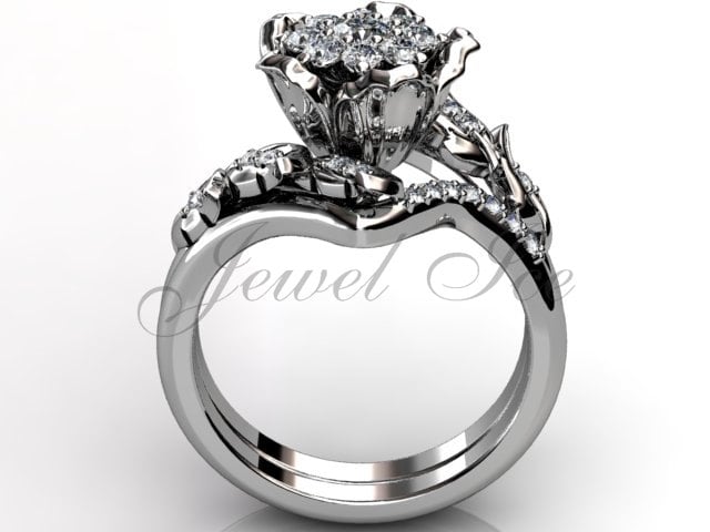 Flower Engagement Set Platinum Diamond Unusual Unique | Etsy