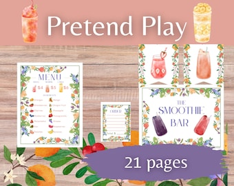 Smoothie Bar Pretend Play Printable Kit W/ Menus, Ingredients, Signs ...