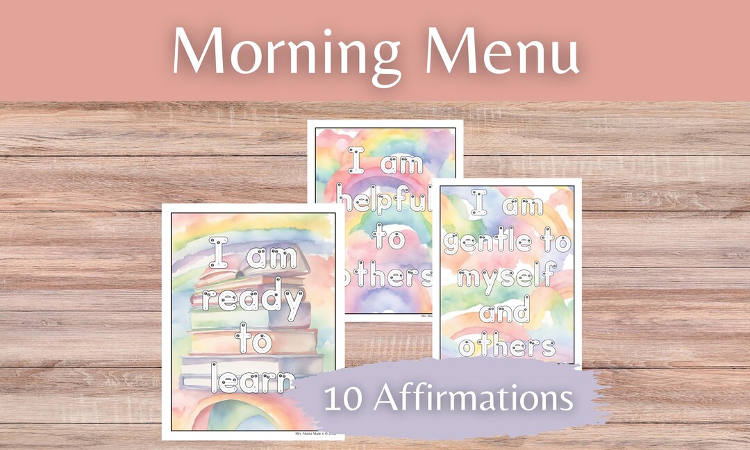 Daily Affirmations Morning Menu Traceable Pages or Mini Posters for ...
