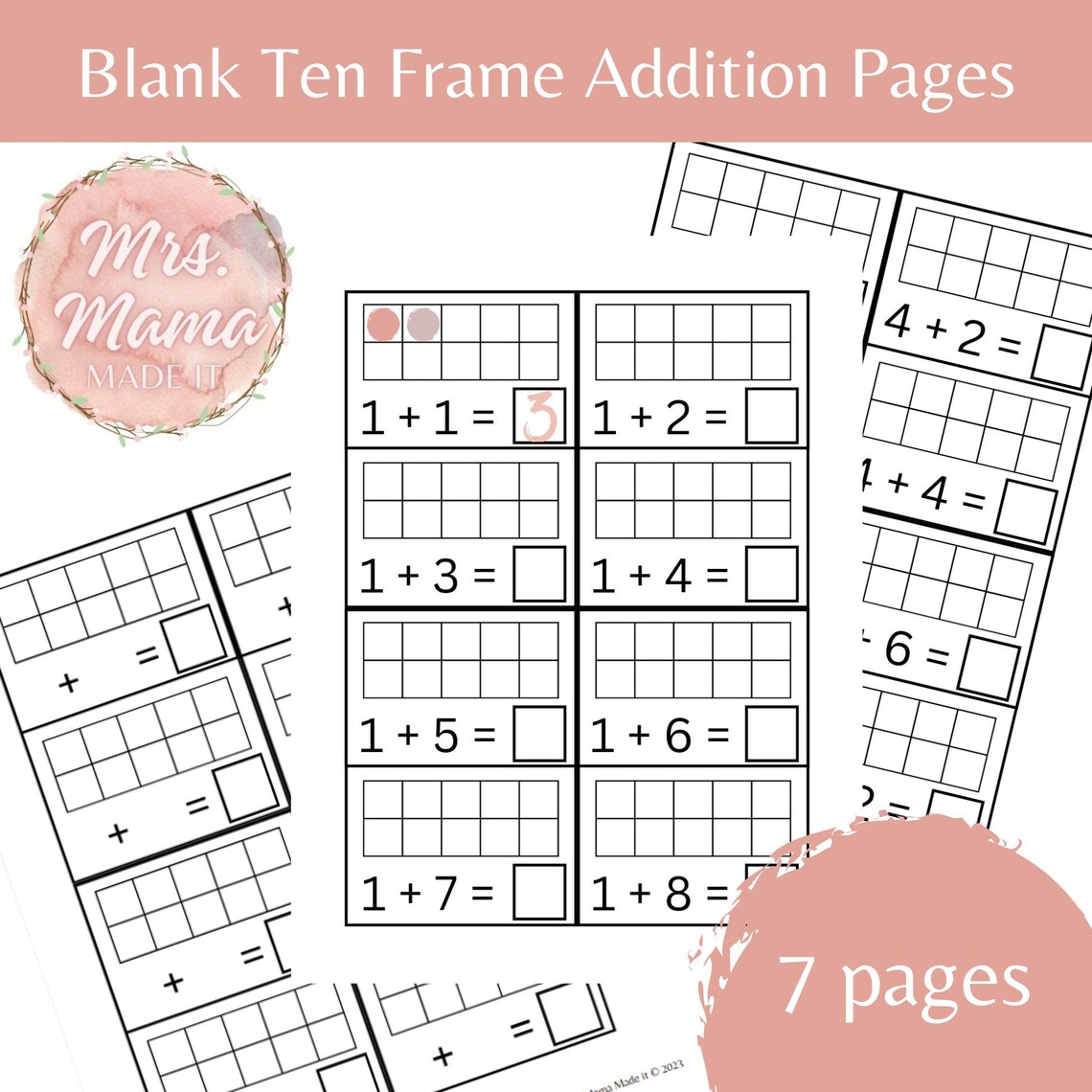Blank Ten Frame Addition Printable Pages or Flash Cards for Homeschool ...