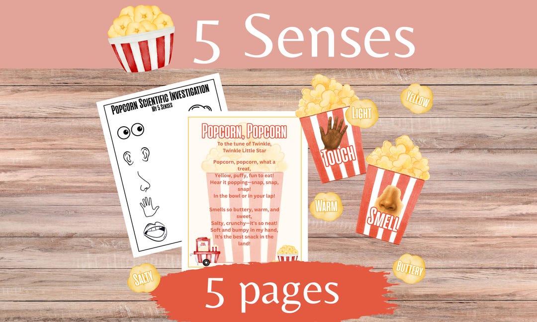 5 Senses Scientific Investigation Popcorn Activity Game and Worksheet ...