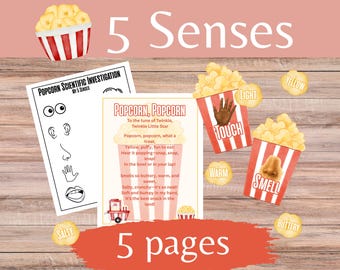 Popcorn 5 Senses Activity: Montessori Homeschool Game & Worksheet ...
