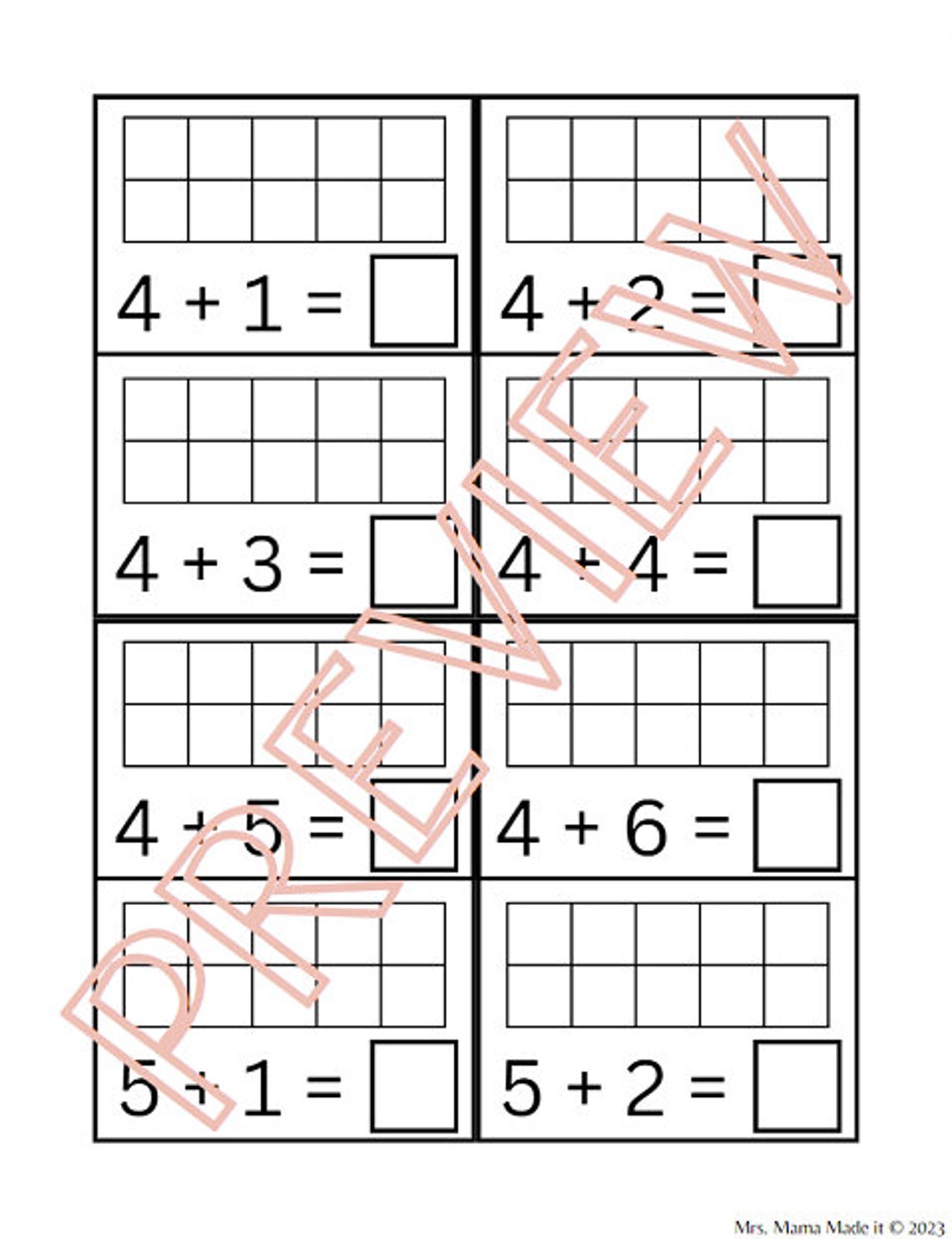 Blank Ten Frame Addition Printable Pages or Flash Cards for Homeschool ...