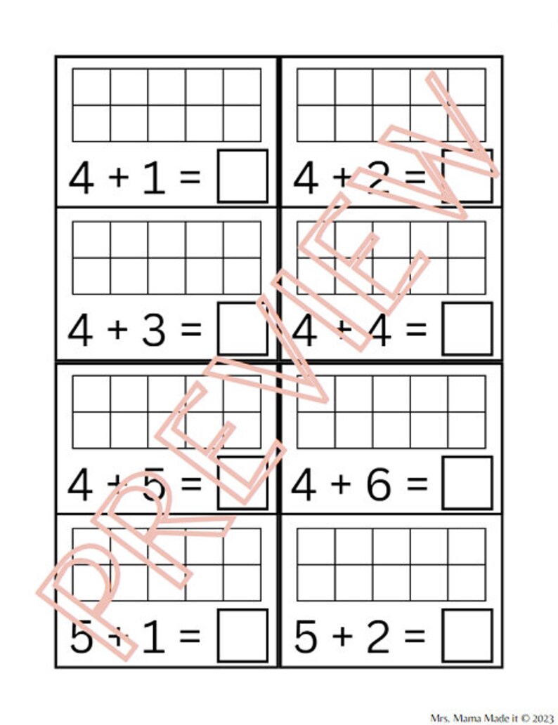 Blank Ten Frame Addition Printable Pages or Flash Cards for Homeschool ...