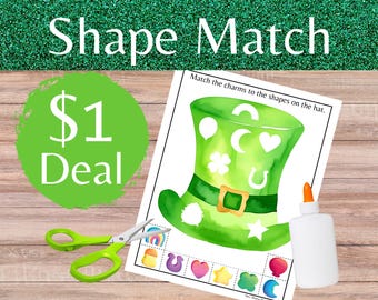St Patrick's Day Leprechaun Hat Shape Match: Cut & Paste Activity (PDF ...