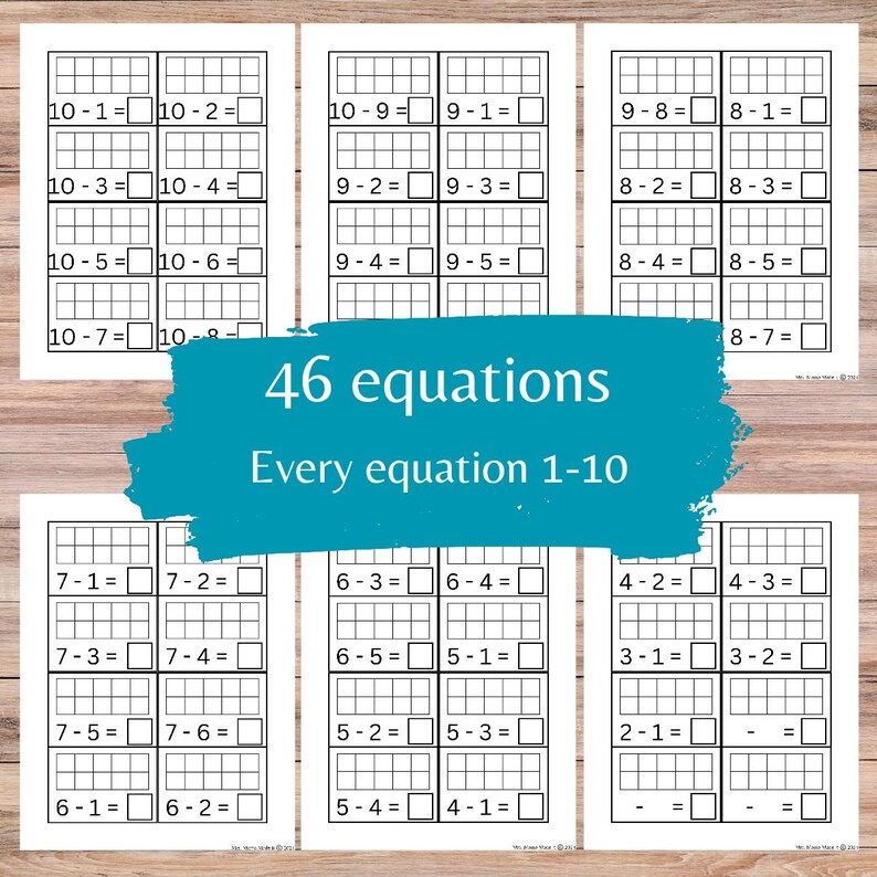 Blank Ten Frame Subtraction Printable Pages or Flash Cards for ...
