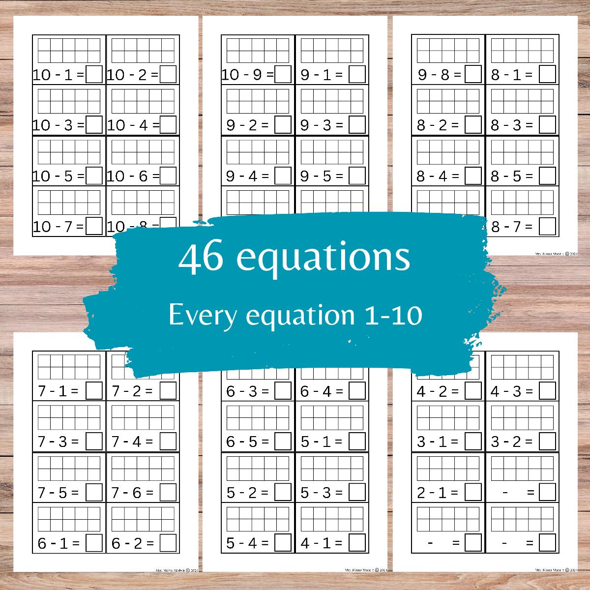 Blank Ten Frame Subtraction Printable Pages or Flash Cards for ...