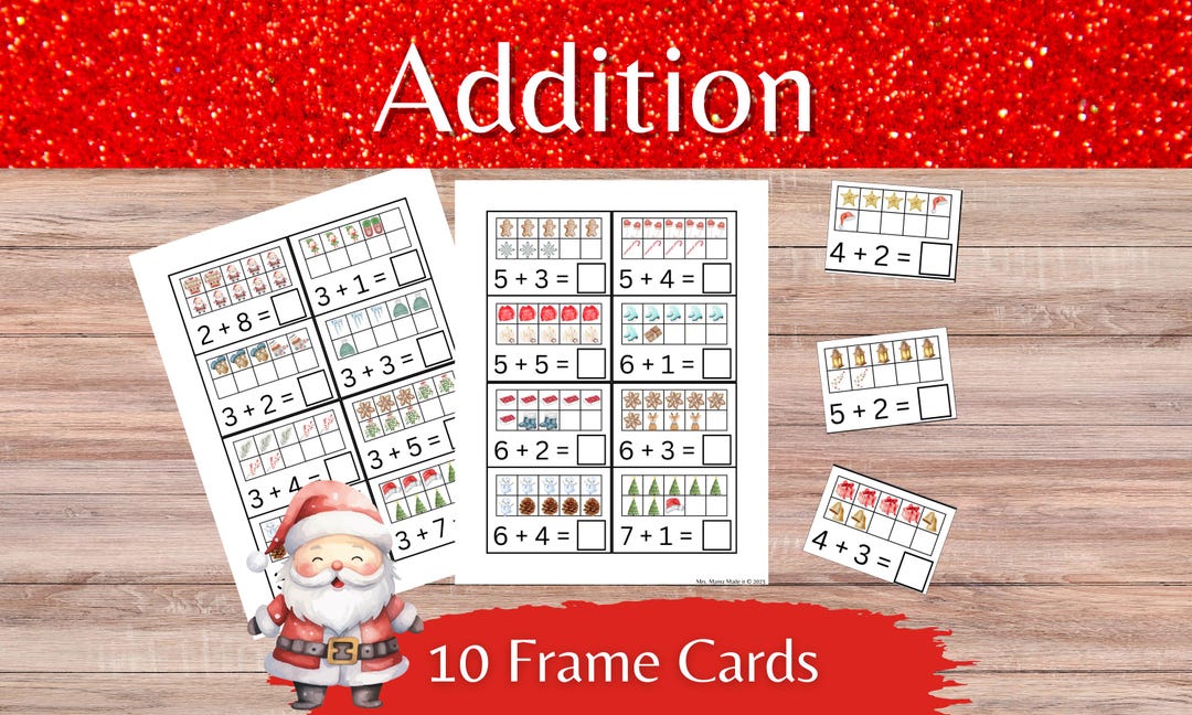 Christmas Ten Frame Addition Math Skills Printable Worksheets Task ...
