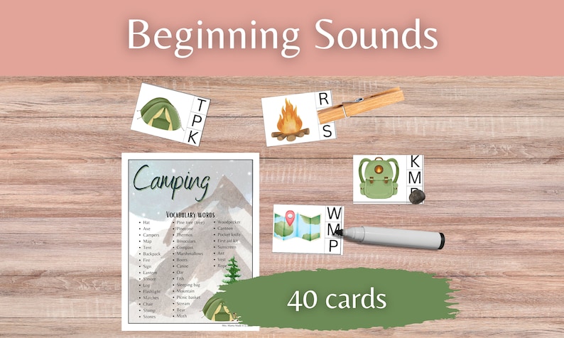 Summer Camping Beginning Sounds Printable Clip Cards for Phonics ...