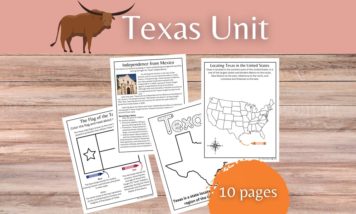 Texas State Mini Unit: History, Geography, Alamo (printable Worksheets ...