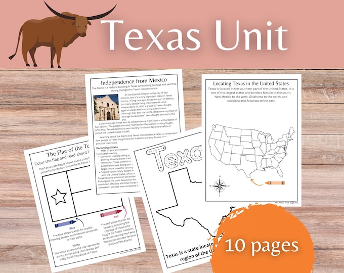 Texas State Mini Unit: History, Geography, Alamo (printable Worksheets ...