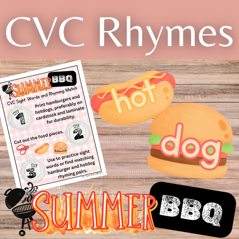 CVC Rhyming Word Match Game: Summer BBQ Phonics (digital Download) - Etsy