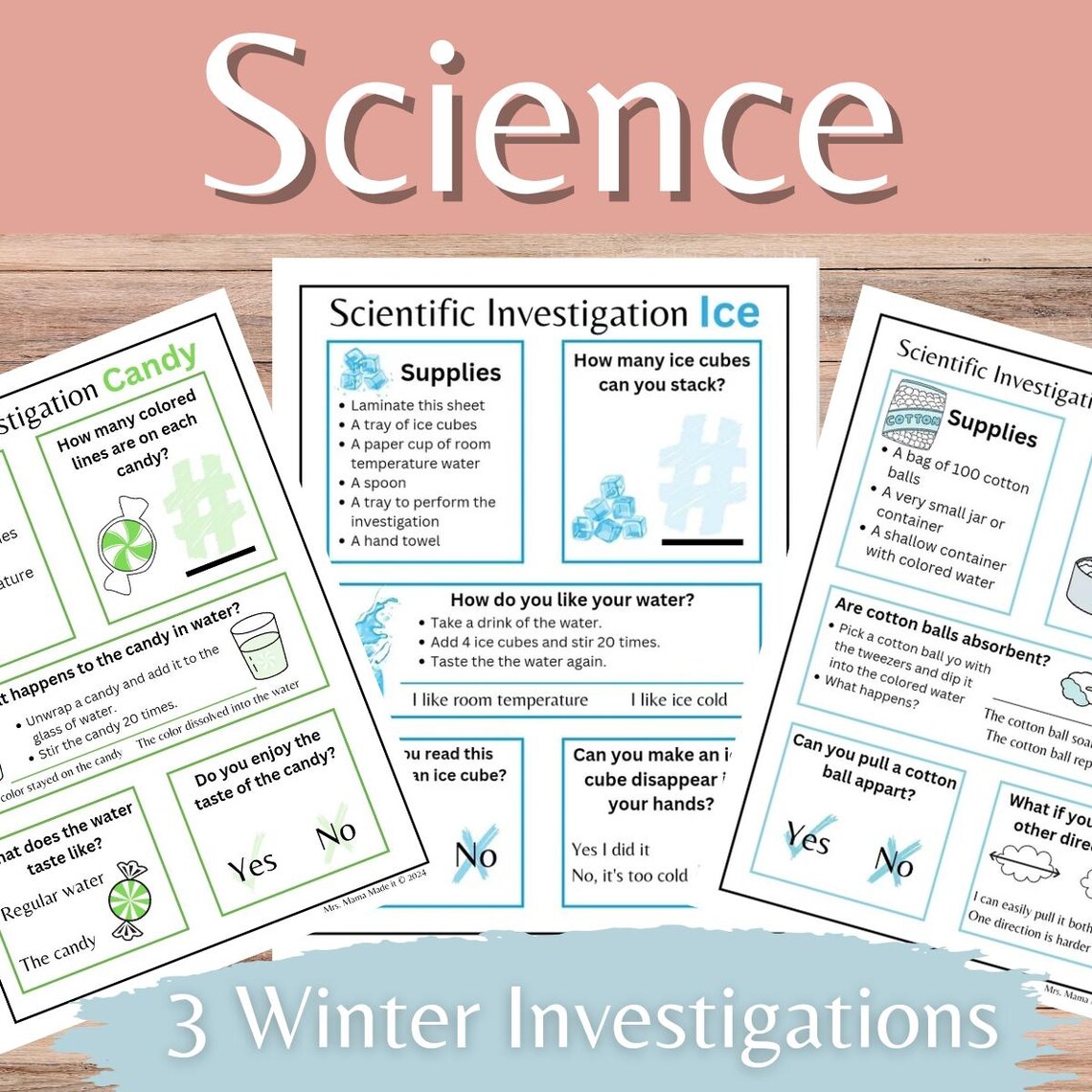 3 Winter Scientific Investigations Sheets - Question, Hypothesis ...