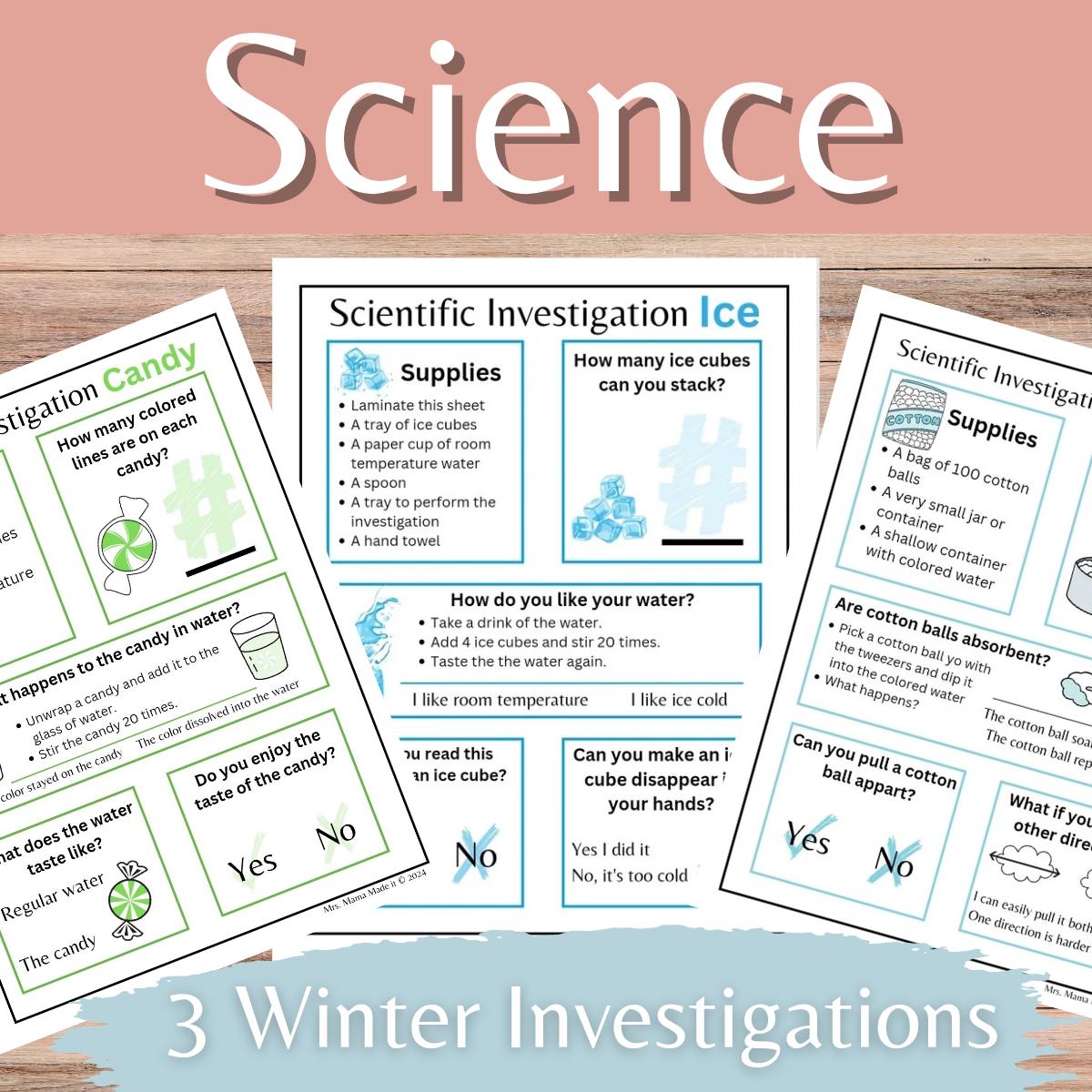3 Winter Scientific Investigations Sheets - Question, Hypothesis ...