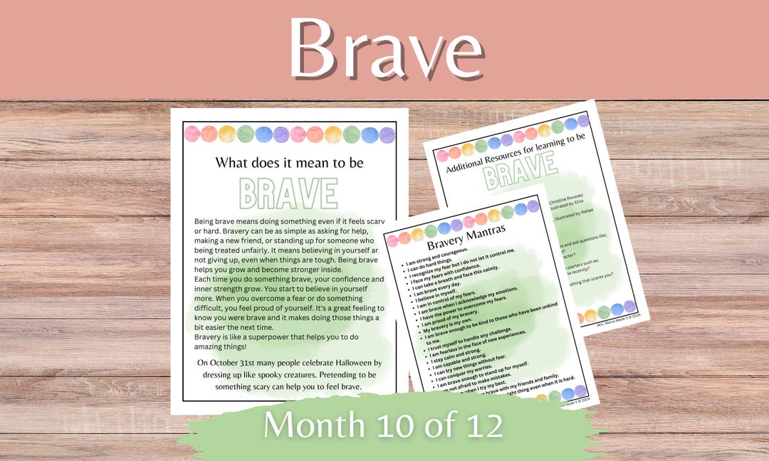 Brave Month 10 of 12 Months of Character Building for Social Emotional ...